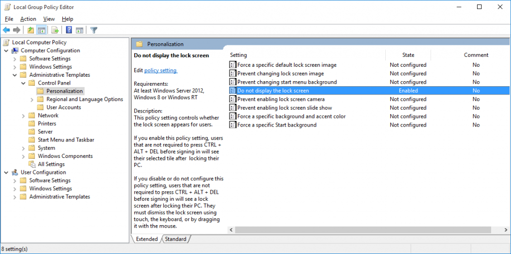Disable The Lock Screen On Windows 10